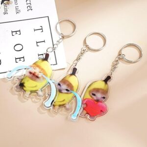 Cute Banana Meme Keychain Students Funny Happy Love Bread Black Chain Small Jewelry Lanyard Phone Pendant Cats