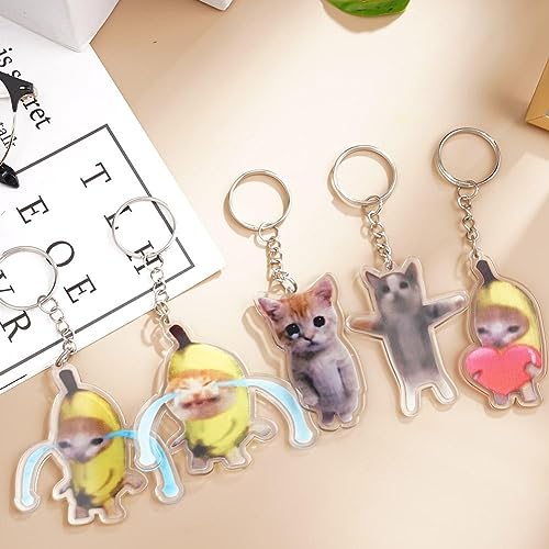 Cute Banana Meme Keychain Students Funny Happy Love Bread Black Chain Small Jewelry Lanyard Phone Pendant Cats