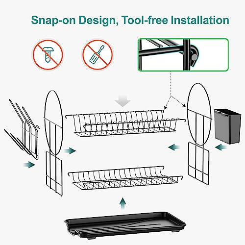 iSPECLE Dish Drying Rack and Sink Caddy Sponge Holder, 2 Tier Small Dish Racks for Kitchen Counter with Glass Holder and Kitchen Sink Organizer for Brush & Soap, Bundle Sales, 2 Packs