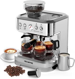 fricoffee espresso machine with milk frother, coffee espresso machine with grinder, cappuccino machine stainless steel for home commercial use, gift fot father coffee lovers