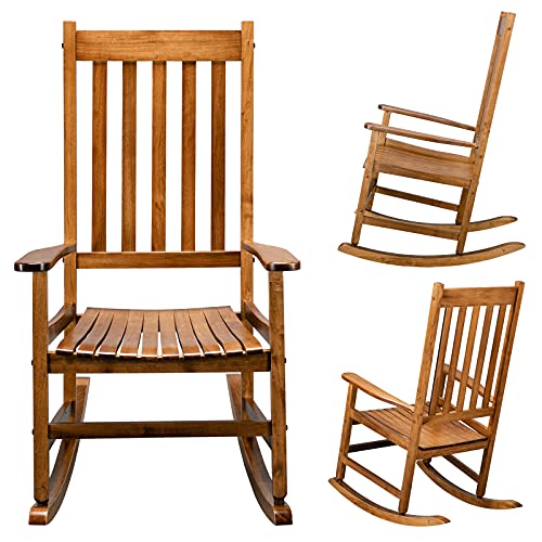 Rocking Chair Outdoor, High Back Rocker Chair with 350Lbs Support, Comfortable Porch Chair for Adults, All-Weather Resistant