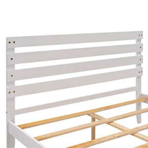 LCH Queen Size Murphy Bed with Storage Drawer and Little Shelves on Each Side, Solid Wood Queen Platform Bed Frame for Kids Teens Adults, No Box Spring Needed (White)