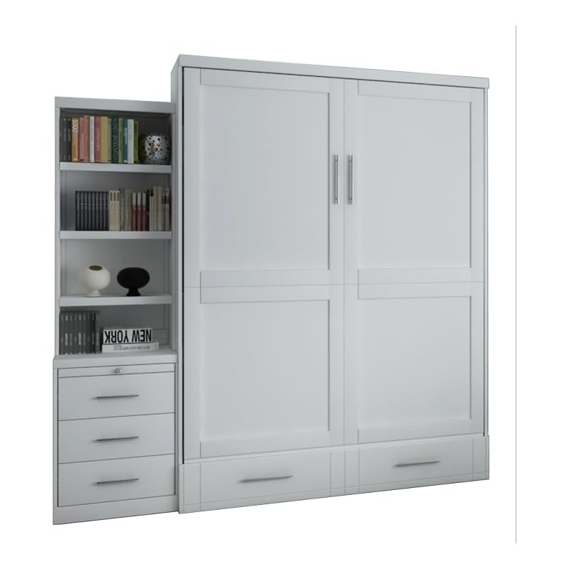 RoomAndLoft Brentwood Queen Contemporary Solid Wood Murphy Bed & 1 Pier in White