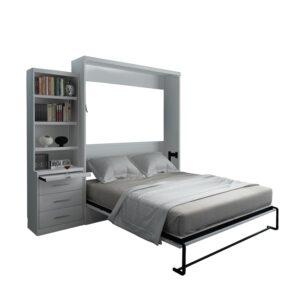 RoomAndLoft Brentwood Queen Contemporary Solid Wood Murphy Bed & 1 Pier in White