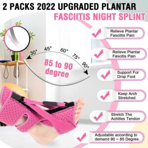 AZOJOY Plantar Fasciitis Night Splint: 2 Packs Upgrade 3 Adjustable Straps Plantar Fasciitis Relief Night Splint for Women & Men, Relief Brace Achilles Tendonitis and Foot Drop Heel Arch Pain Support(Pink-2pc)