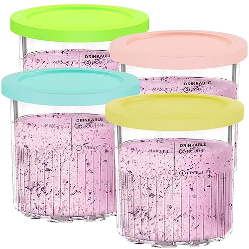 YQL 24oz Containers Replacement for Ninja Creami Deluxe Pints and Lids,Compatible with Ninja NC501 NC500 Series Creami Deluxe ice Cream Makers Dishwasher Safe(4 Pack)