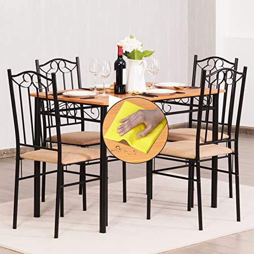 Tangkula 5 Piece Dining Table Set, Vintage Wood Top Padded Seat Dining Table and Chairs Set, Home Kitchen Dining Room Furniture