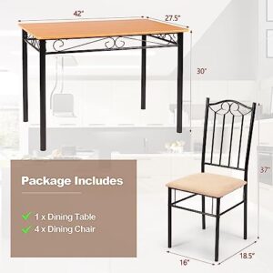 Tangkula 5 Piece Dining Table Set, Vintage Wood Top Padded Seat Dining Table and Chairs Set, Home Kitchen Dining Room Furniture