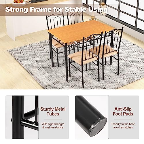 Tangkula 5 Piece Dining Table Set, Vintage Wood Top Padded Seat Dining Table and Chairs Set, Home Kitchen Dining Room Furniture