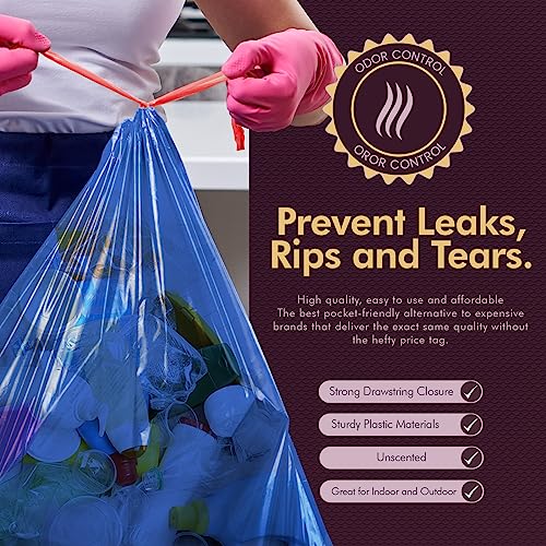 PAMI Recycling Tall 13-Gallon Kitchen Drawstring Trash Bags- Extra-Strong Plastic Garbage Bags [Blue 35 Pack]- Thick Trash Can Liners For Kitchen & Outdoor Bins- 2ft x2ft Unscented Trash Bags