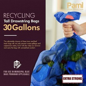 PAMI Recycling Tall 13-Gallon Kitchen Drawstring Trash Bags- Extra-Strong Plastic Garbage Bags [Blue 35 Pack]- Thick Trash Can Liners For Kitchen & Outdoor Bins- 2ft x2ft Unscented Trash Bags