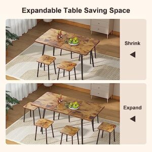 Qsun 7-Piece 63" Dining Table Set for 4-6 People, extendable Kitchen Table Set with 6 Chairs, Dining Room Table with Round Corner for Kitchen, Children Protective Design, Rustic Brown