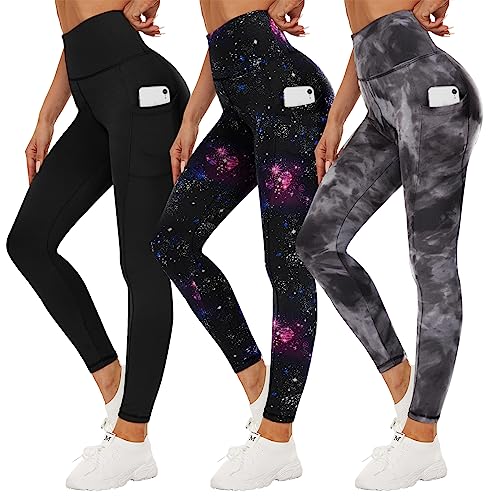 QGGQDD 3 Pack High Waisted Leggings for Women - Black Soft Workout Yoga Athletic Leggings