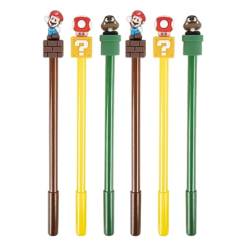 6 Pcs Mushroom Pens Stationery Set, Plumber Cool Back to School Supplies Writting Pens for Kids Students Gifts Girls Boys Birthday Gift, 0.5 mm