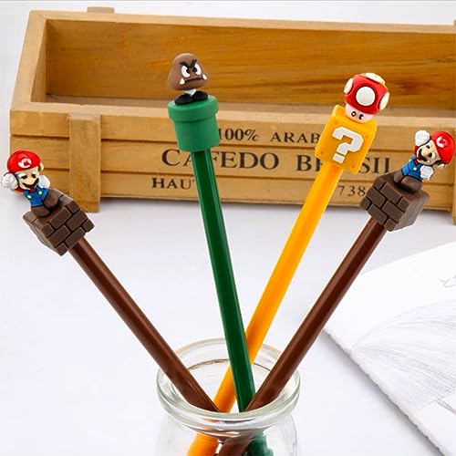 6 Pcs Mushroom Pens Stationery Set, Plumber Cool Back to School Supplies Writting Pens for Kids Students Gifts Girls Boys Birthday Gift, 0.5 mm