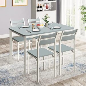 Lamerge Dining Table Set for 4, Kitchen Table and Chairs for 4, Modern Dining Room Table Set with Curved Backrest Chairs, Metal Frame, Ideal for Breakfast Nook, Compact Kitchen, Dining Room, Grey