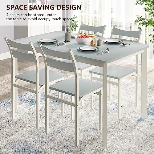 Lamerge Dining Table Set for 4, Kitchen Table and Chairs for 4, Modern Dining Room Table Set with Curved Backrest Chairs, Metal Frame, Ideal for Breakfast Nook, Compact Kitchen, Dining Room, Grey