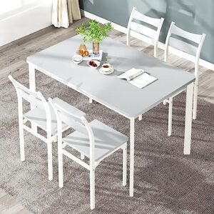 Lamerge Dining Table Set for 4, Kitchen Table and Chairs for 4, Modern Dining Room Table Set with Curved Backrest Chairs, Metal Frame, Ideal for Breakfast Nook, Compact Kitchen, Dining Room, Grey