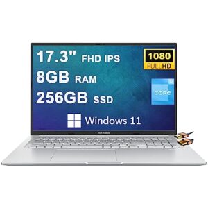 asus vivobook 17 business laptop 17.3" fhd ips anti-glare 12th generation intel 10-core i3-1220p (beats i7-1165g7) 8gb ram 256gb ssd intel uhd graphics usb-c sonicmaster win11 silver + hdmi cable