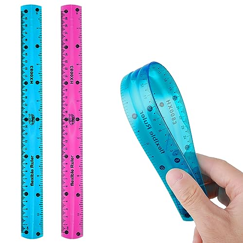 2 Pieces Flexible Ruler, 30cm/12inch Plastic Ruler Shatterproof Straight Edge Ruler Soft Bendable Ruler Clear Ruler for Kids & Adults School Classroom Office (Purple+Blue)