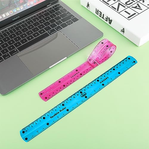 2 Pieces Flexible Ruler, 30cm/12inch Plastic Ruler Shatterproof Straight Edge Ruler Soft Bendable Ruler Clear Ruler for Kids & Adults School Classroom Office (Purple+Blue)