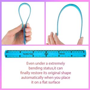 2 Pieces Flexible Ruler, 30cm/12inch Plastic Ruler Shatterproof Straight Edge Ruler Soft Bendable Ruler Clear Ruler for Kids & Adults School Classroom Office (Purple+Blue)