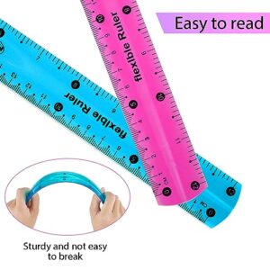 2 Pieces Flexible Ruler, 30cm/12inch Plastic Ruler Shatterproof Straight Edge Ruler Soft Bendable Ruler Clear Ruler for Kids & Adults School Classroom Office (Purple+Blue)