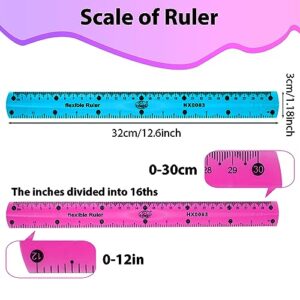 2 Pieces Flexible Ruler, 30cm/12inch Plastic Ruler Shatterproof Straight Edge Ruler Soft Bendable Ruler Clear Ruler for Kids & Adults School Classroom Office (Purple+Blue)