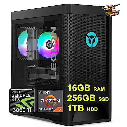 Lenovo Legion Tower 5 Gaming Desktop AMD Octa-core Ryzen 7 5700G Processor (Beats i7-10700) 16GB RAM 256GB SSD + 1TB HDD GeForce RTX 3060Ti 8GB Graphic USB-C DisplayPort RGB Win11 Black + HDMI Cable