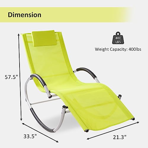 TRY & DO Zero Gravity Rocking Chair Outdoor Chaise Lounge Chair Recliner Rocker with Detachable Pillow & Durable Weather-Fighting Fabric for Patio Deck Pool, Green