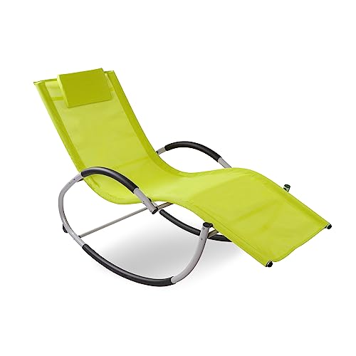 TRY & DO Zero Gravity Rocking Chair Outdoor Chaise Lounge Chair Recliner Rocker with Detachable Pillow & Durable Weather-Fighting Fabric for Patio Deck Pool, Green