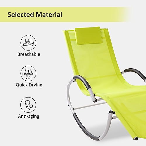 TRY & DO Zero Gravity Rocking Chair Outdoor Chaise Lounge Chair Recliner Rocker with Detachable Pillow & Durable Weather-Fighting Fabric for Patio Deck Pool, Green