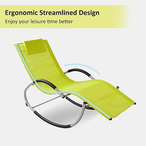 TRY & DO Zero Gravity Rocking Chair Outdoor Chaise Lounge Chair Recliner Rocker with Detachable Pillow & Durable Weather-Fighting Fabric for Patio Deck Pool, Green