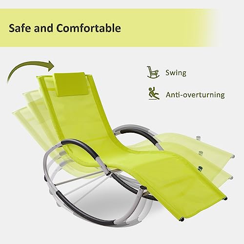 TRY & DO Zero Gravity Rocking Chair Outdoor Chaise Lounge Chair Recliner Rocker with Detachable Pillow & Durable Weather-Fighting Fabric for Patio Deck Pool, Green