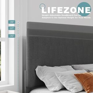 Lifezone Queen Bed Frame with Headboard,Linen Upholstered Bed Frame with Wood Slats Support,No Box Spring Needed,Heavy Duty Feet,Easy Assembly,Light Grey