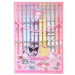 anime school supplies 12pcs black pens cute merch back to school supplies (san-color 12pcs)