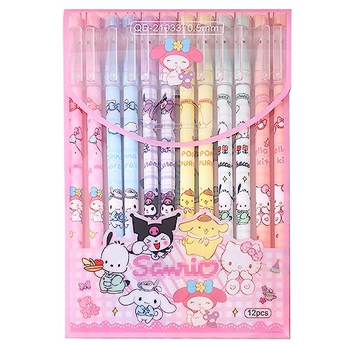 Anime School Supplies 12pcs Black Pens Cute Merch Back to School Supplies (san-color 12pcs)