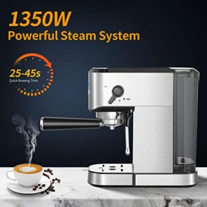 ILAVIE Espresso Machines with Steamer, 20 Bar Pump Espresso and Cappuccino latte Maker, Espresso Machine Easy to Use for Home Barista, Stainless Steel, 1350W