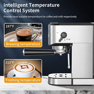 ILAVIE Espresso Machines with Steamer, 20 Bar Pump Espresso and Cappuccino latte Maker, Espresso Machine Easy to Use for Home Barista, Stainless Steel, 1350W