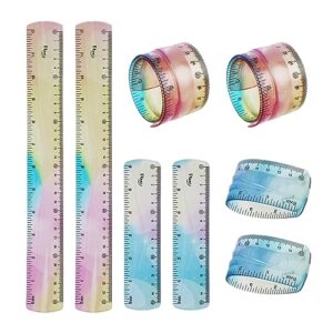 4 pcs flexible ruler, bendable ruler soft rulers for kids, colorful bendy plastic rulers with inches and centimeters soft ruler for drawing measuring tools for school classroom office kids & adults