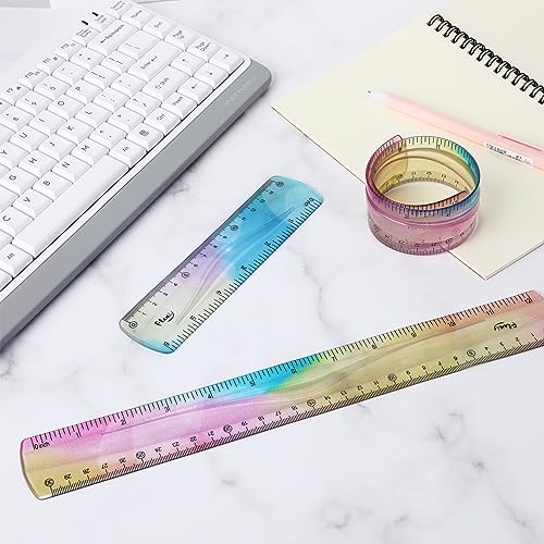 4 PCS Flexible Ruler, Bendable Ruler Soft Rulers for Kids, Colorful Bendy Plastic Rulers with Inches and Centimeters Soft Ruler for Drawing Measuring Tools for School Classroom Office Kids & Adults