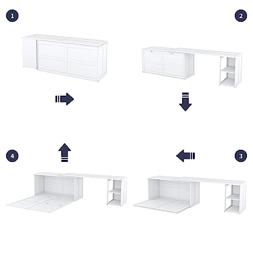 BIADNBZ Queen Size Murphy Bed Foldable with Rotable Desk and Shelves, Multifunctional Floor Bedframe, Space Saving Design, for Bedroom Guest Room, White