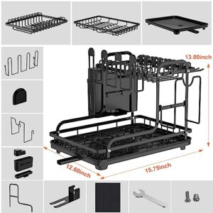 Stofiro 2 Tier Dish Drying Rack with Drainboard & 4 Pack Magnetic Spice Rack for Refrigerator