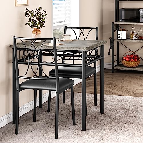 Amyove Dining Set for 2 Square Kitchen Table and Chairs, Rustic Grey