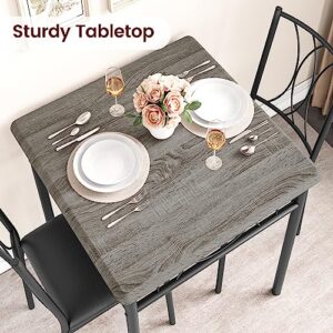 Amyove Dining Set for 2 Square Kitchen Table and Chairs, Rustic Grey