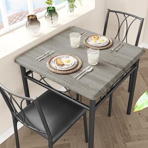 Amyove Dining Set for 2 Square Kitchen Table and Chairs, Rustic Grey