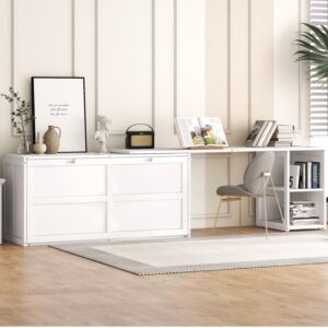 FDSPDO Queen Size Murphy Bed with Rotable Desk, White