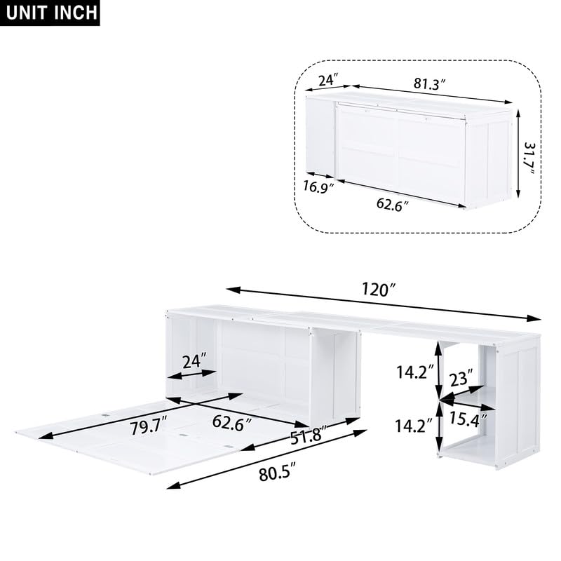 FDSPDO Queen Size Murphy Bed with Rotable Desk, White