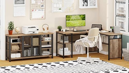 FATORRI L Shaped Computer Desk and Storage Cabinet for Home Office (Rustic Oak)