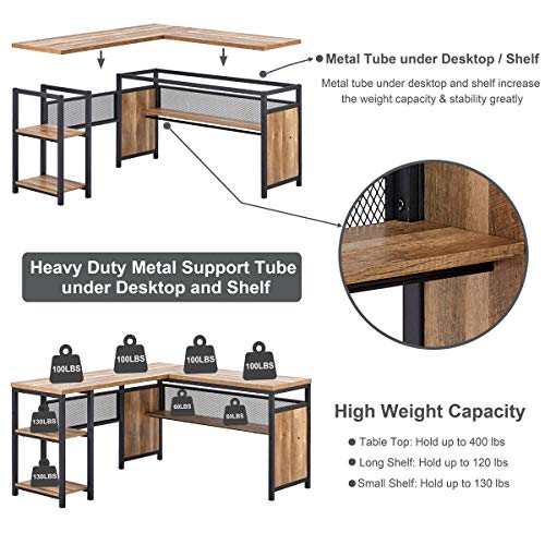 FATORRI L Shaped Computer Desk and Storage Cabinet for Home Office (Rustic Oak)